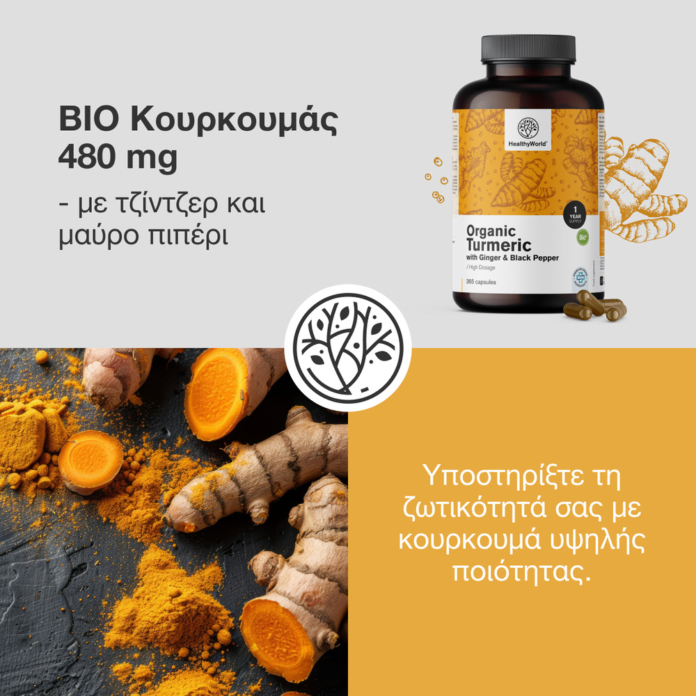 3x ΒΙΟ Κουρκουμάς 480 mg - με τζίντζερ και μαύρο πιπέρι, συνολικά 1095 ...